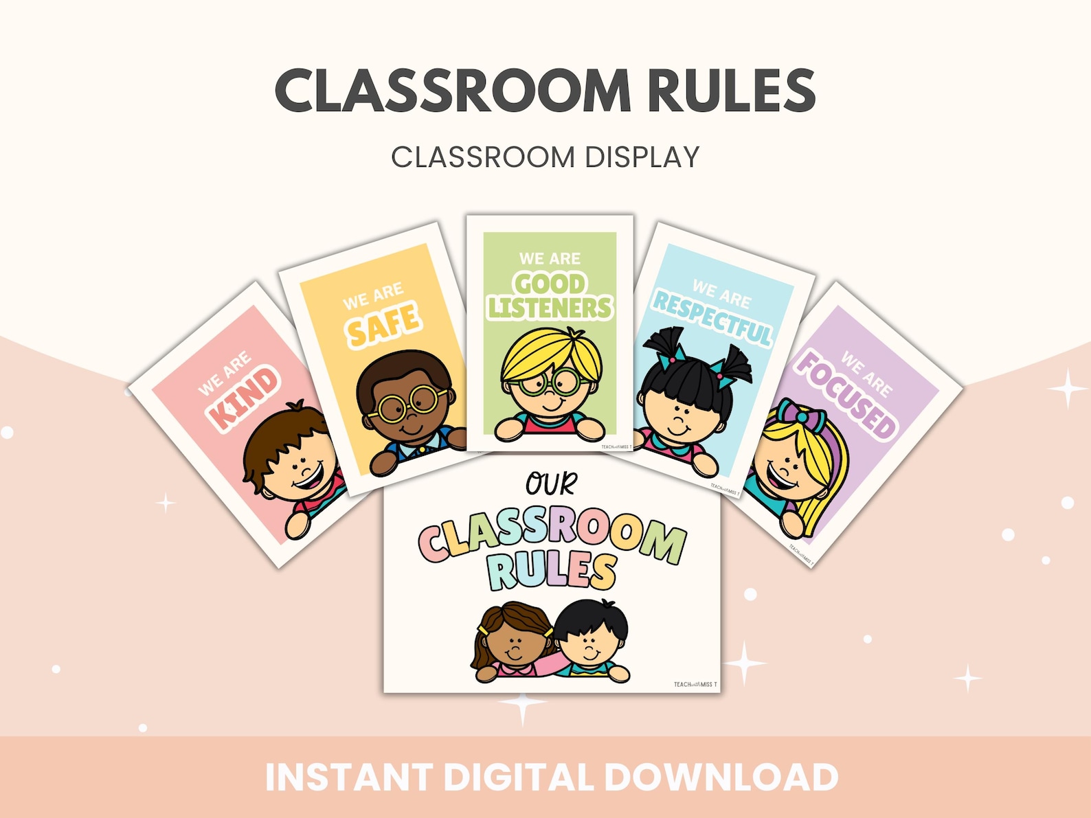 Classroom Rules Posters: Rainbow Classroom Expectations Display ...