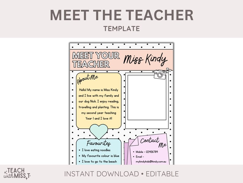 Pastel Polka Dot Meet the Teacher Editable Template Back to School ...