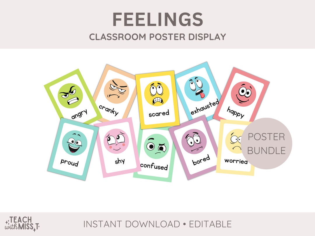 Feelings Posters for Kids, Emotions Flashcards for Kids, Classroom ...