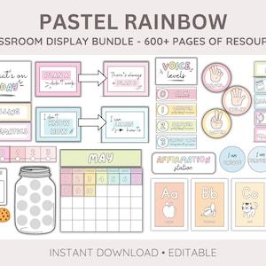 Pastel Rainbow Classroom Decor Bundle (digital Download) - Etsy