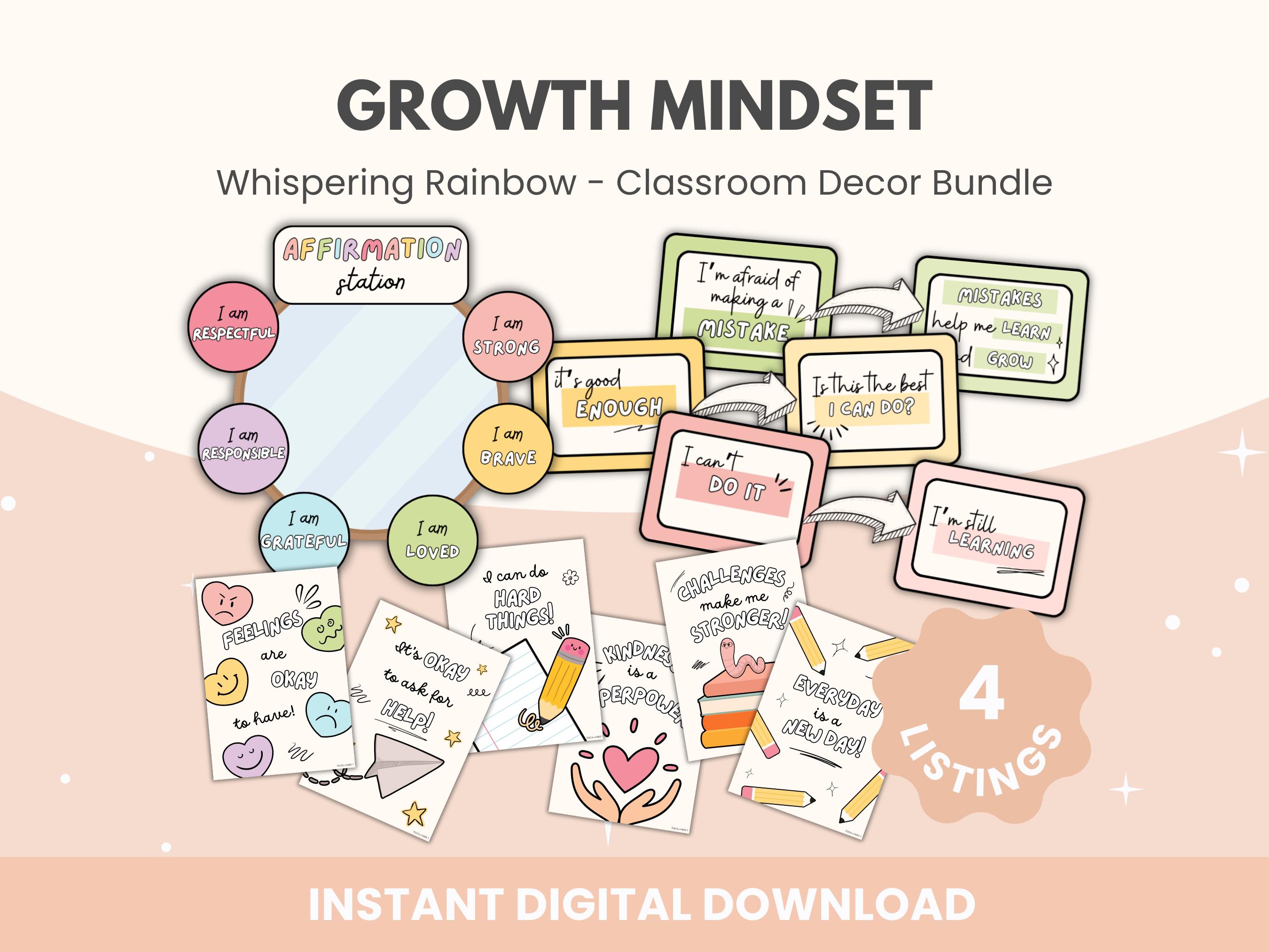 Rainbow Growth Mindset Classroom Decor Bundle | Social and Emotional ...