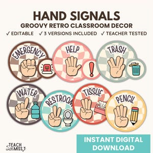 Groovy Classroom Hand Signals Posters | Retro Classroom Decor | Groovy ...