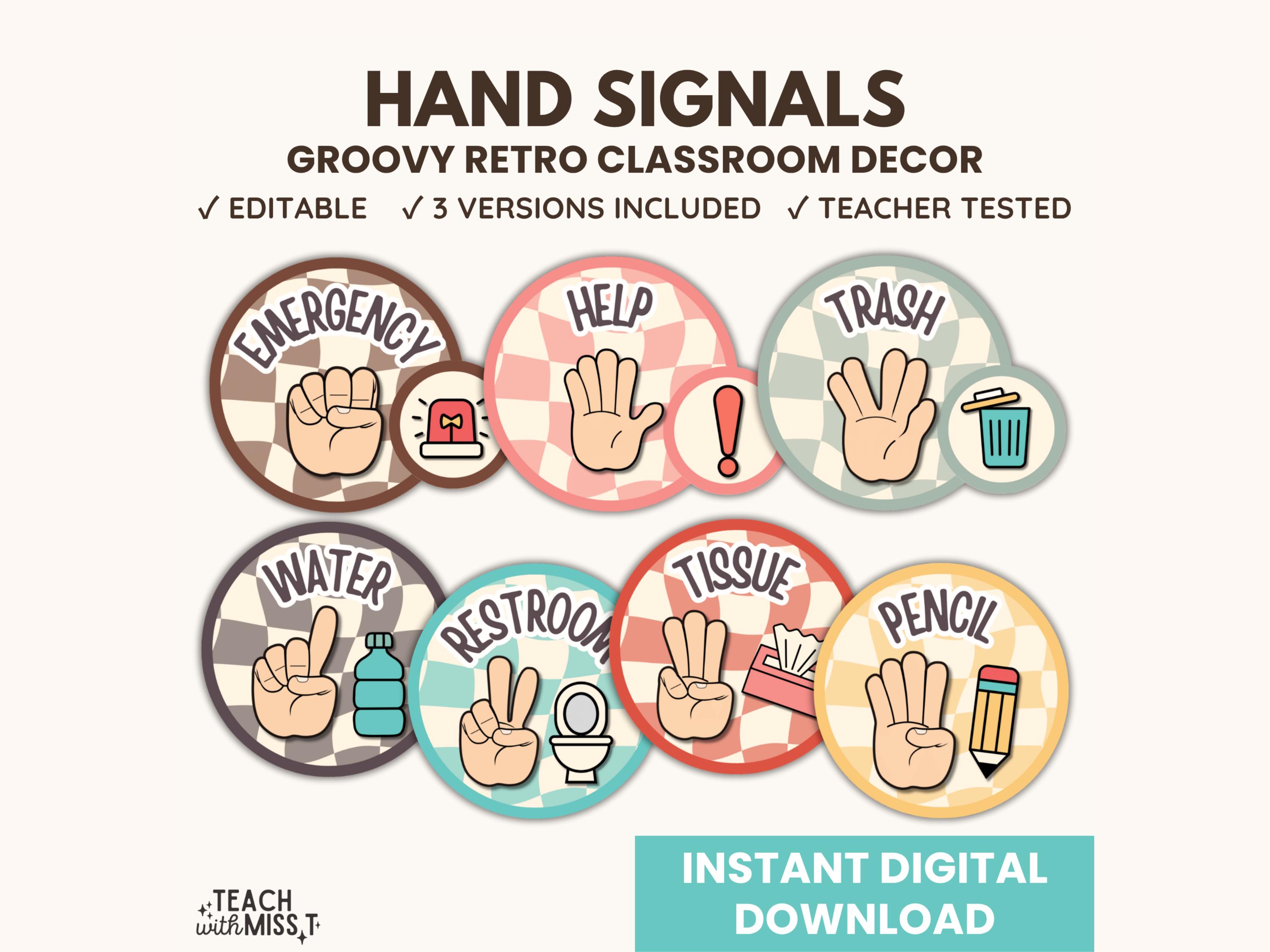 Groovy Classroom Hand Signal Posters: Retro Classroom Decor (digital ...
