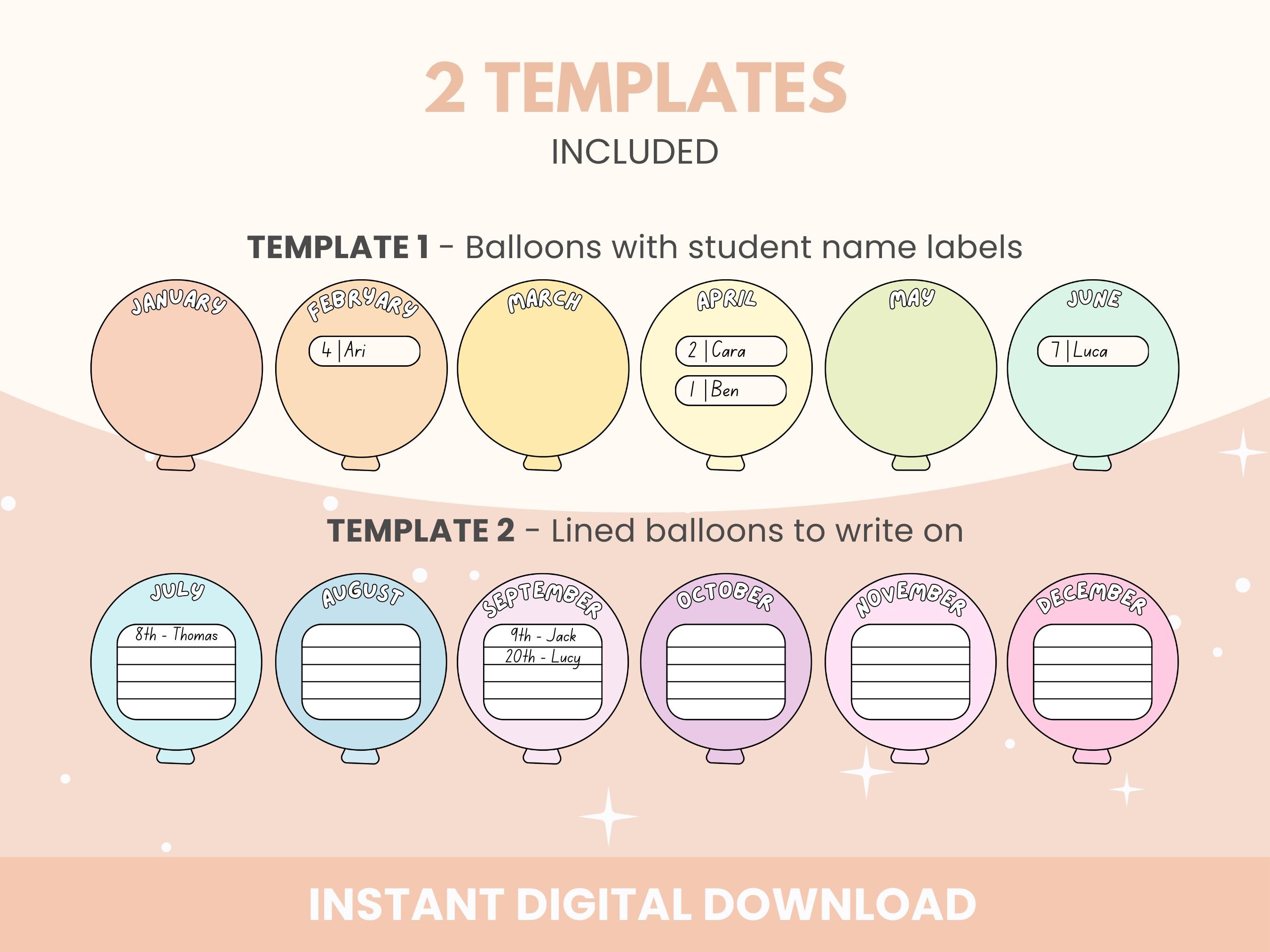 Balloons Classroom Birthday Display: Bulletin Board Kit (digital ...