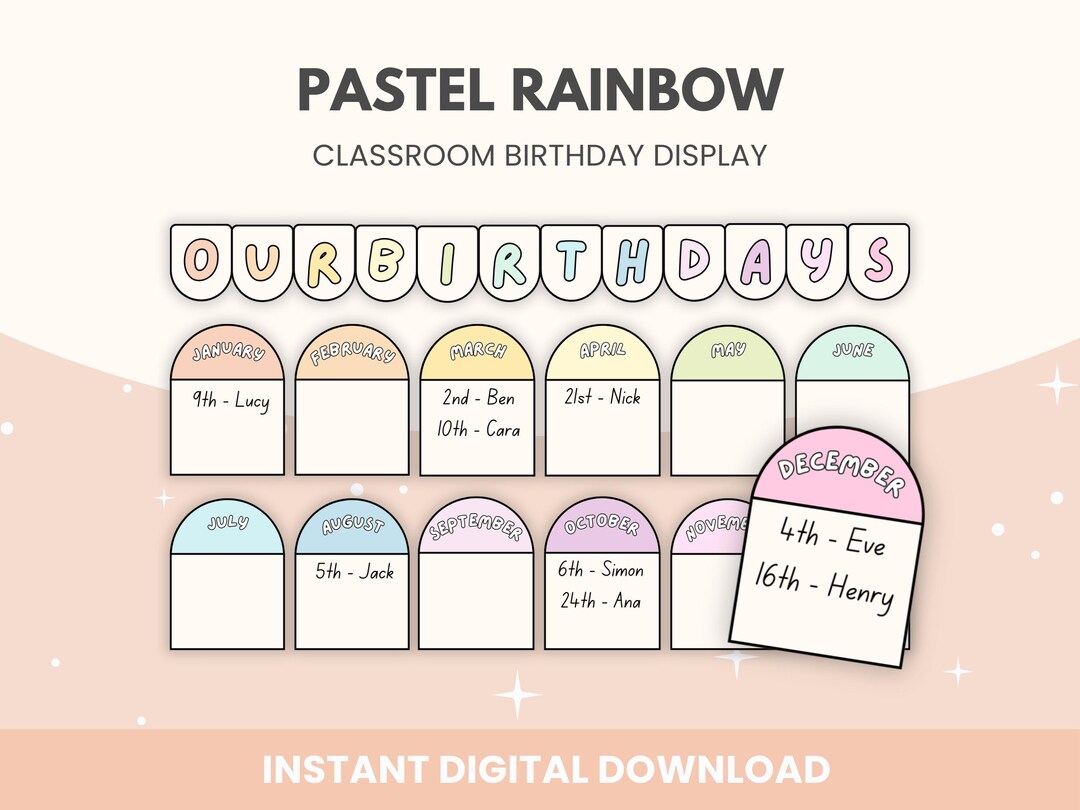 Pastel Rainbow Classroom Birthday Display (digital Download) - Etsy