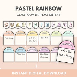Pastel Rainbow Classroom Birthday Display (digital Download) - Etsy
