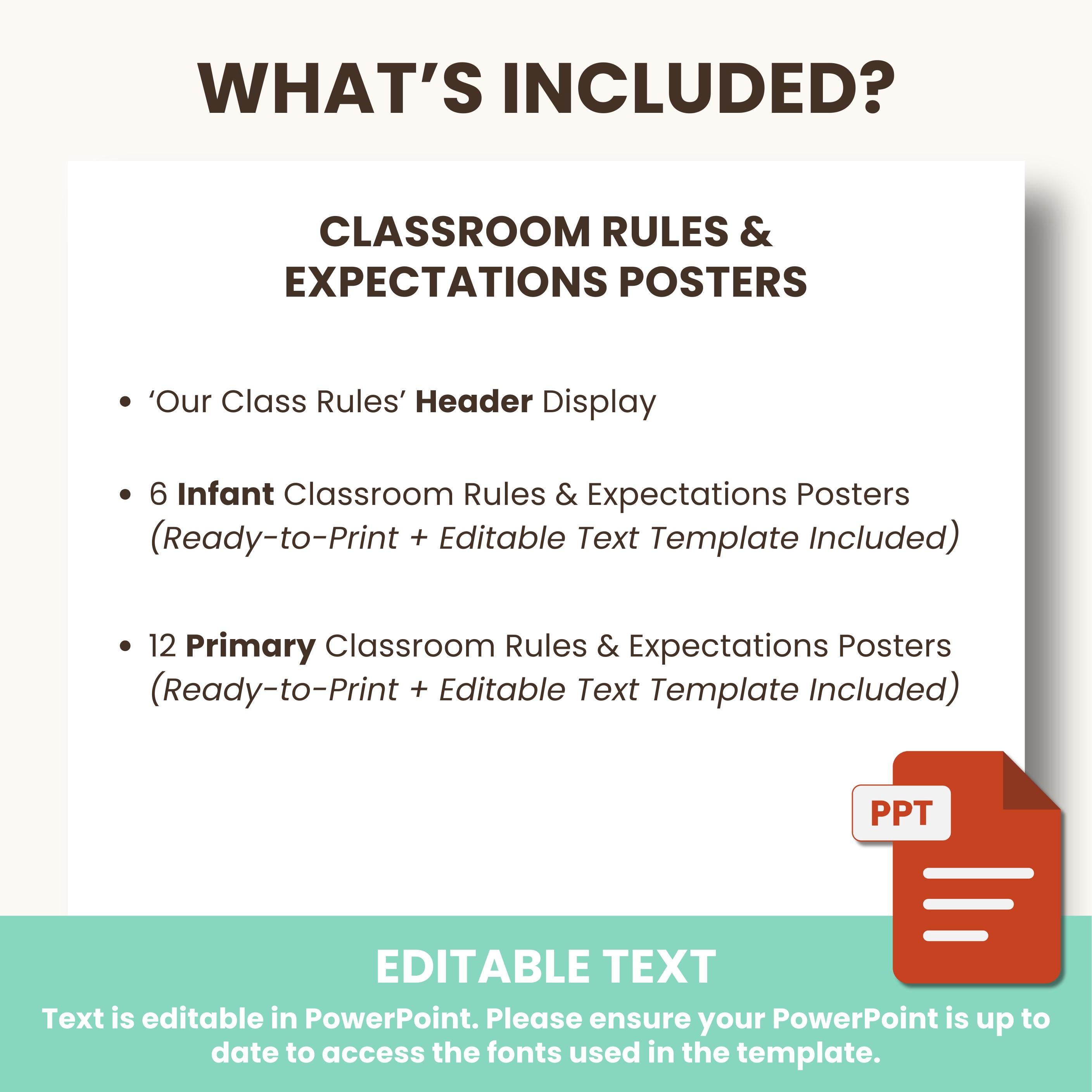 Neutral Classroom Rules Poster Set: Editable, Printable (digital ...