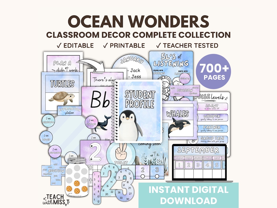 Watercolor Ocean Animals Classroom Decor Bundle: Complete Collection ...