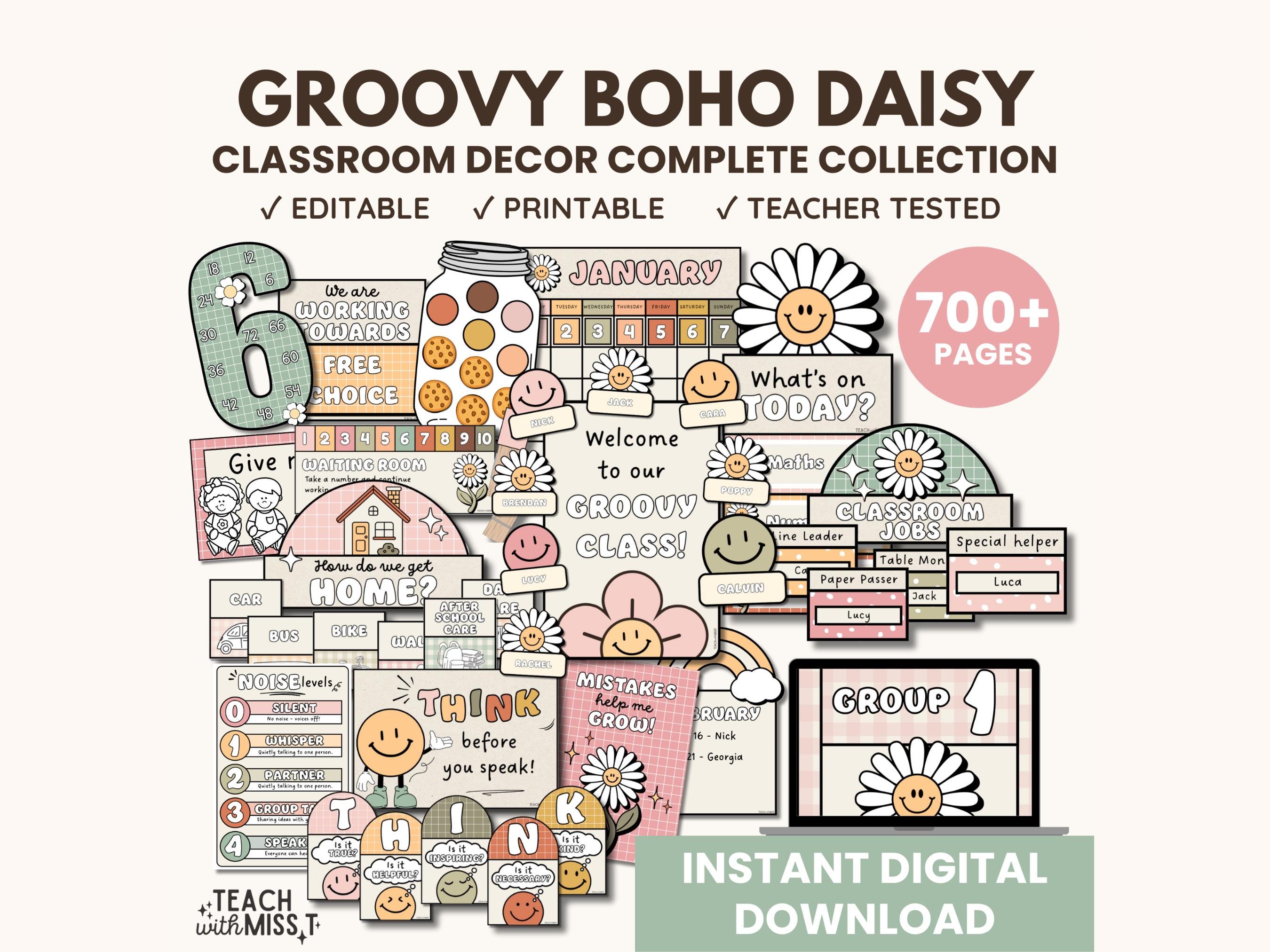 Groovy Boho Daisy Classroom Decor Bundle | Editable Classroom ...
