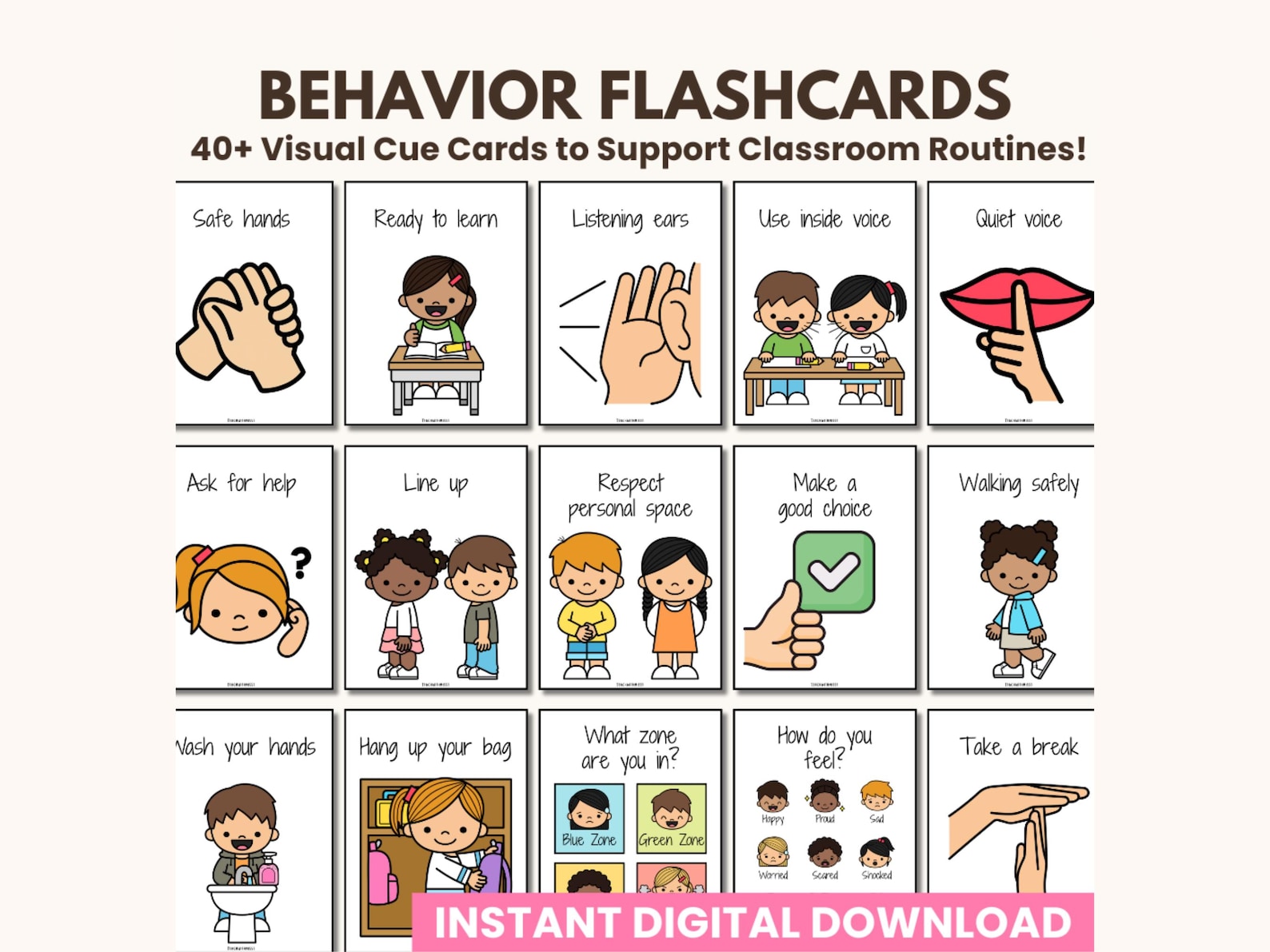 40+ Behavior Visual Support Flashcards | Classroom Management Charts ...