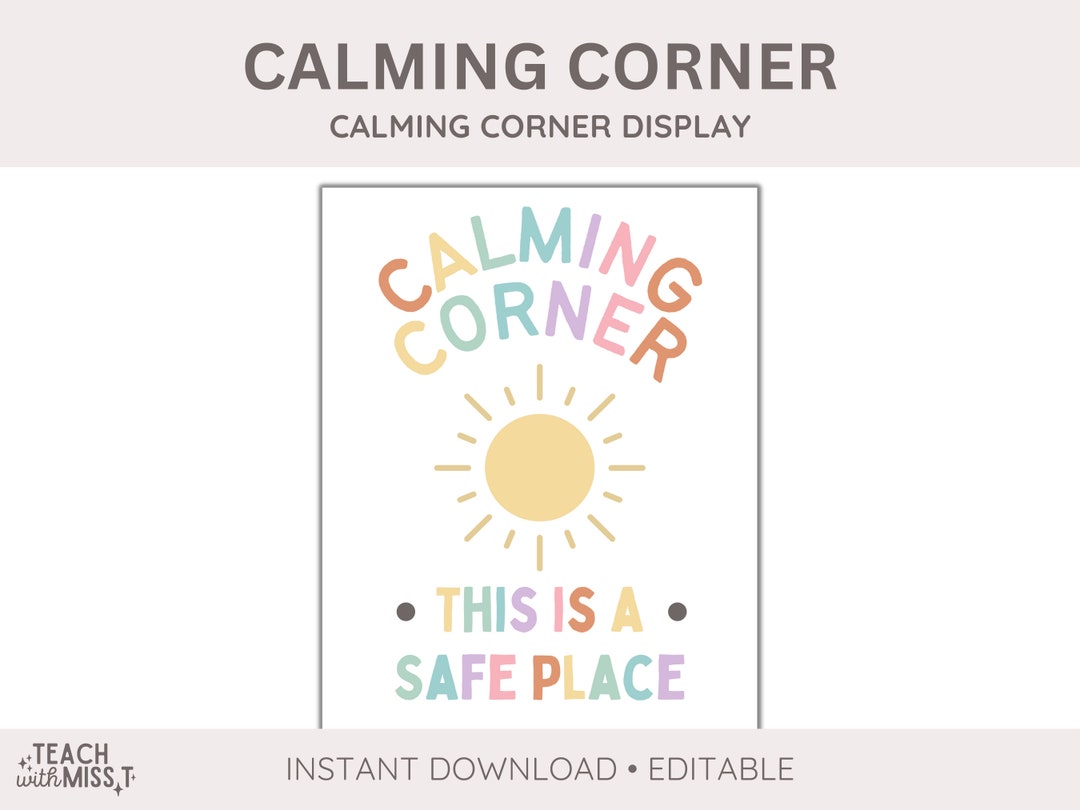 Calm Down Corner Poster, Safe Place Print, Calming Corner Printable ...