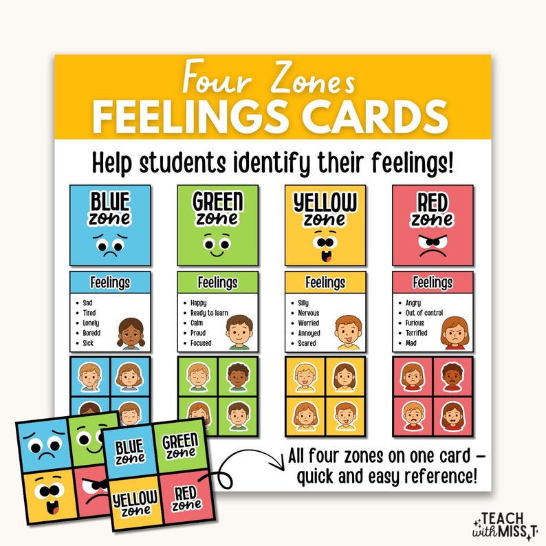 Zones of Regulation Lanyard Cards: Emotional Awareness Flashcards ...