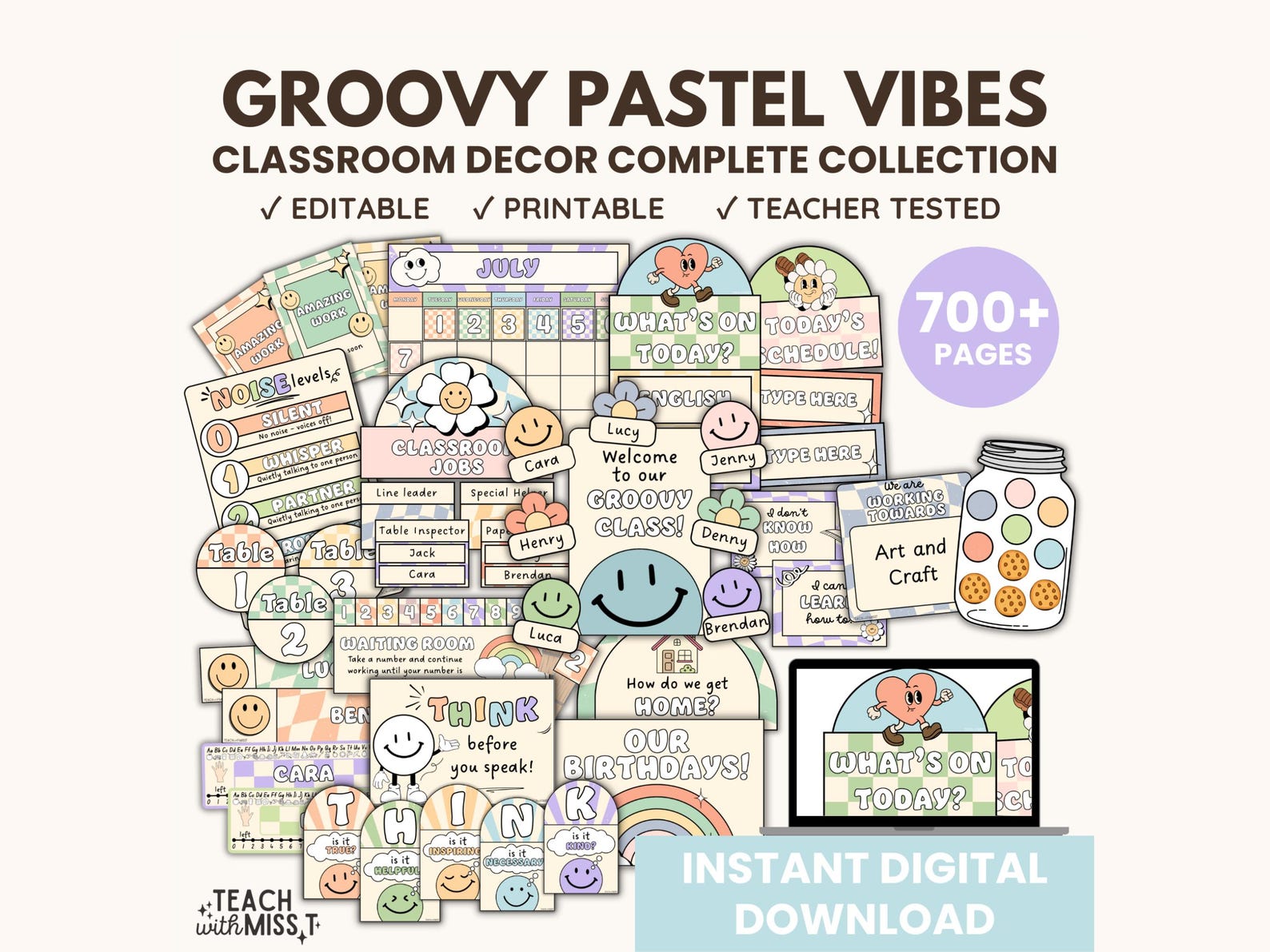 Groovy Pastel Classroom Decor Bundle | Editable Classroom Printables ...