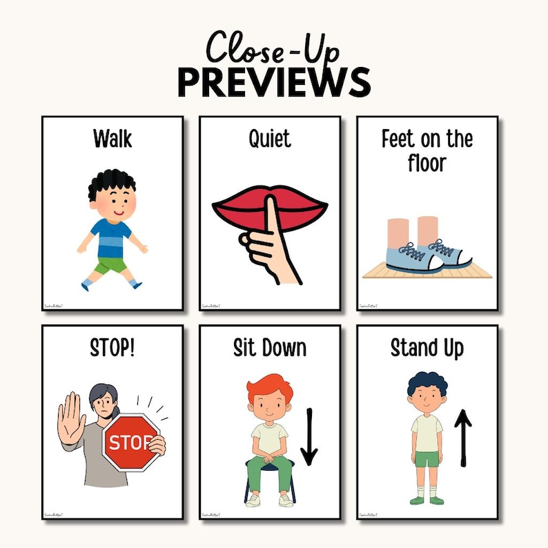 Classroom Behavior Management Visual Cue Cards: 24 Flashcards (digital ...