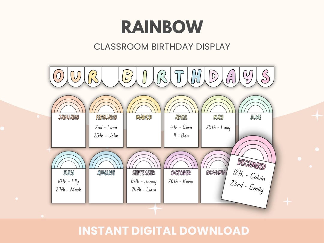 Pastel Rainbow Classroom Birthday Display | Classroom Birthday Bulletin ...