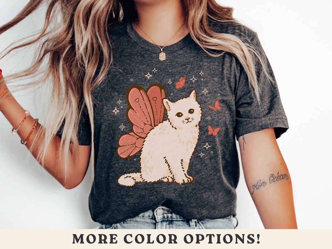 Fairycore Cat With Cute Butterfly Fairy Wings Unisex T-shirt, Grunge ...