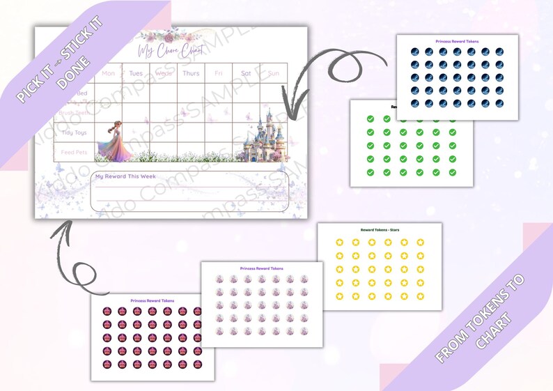 Princess Chore Chart for Kids: Reward Token System (digital Download ...