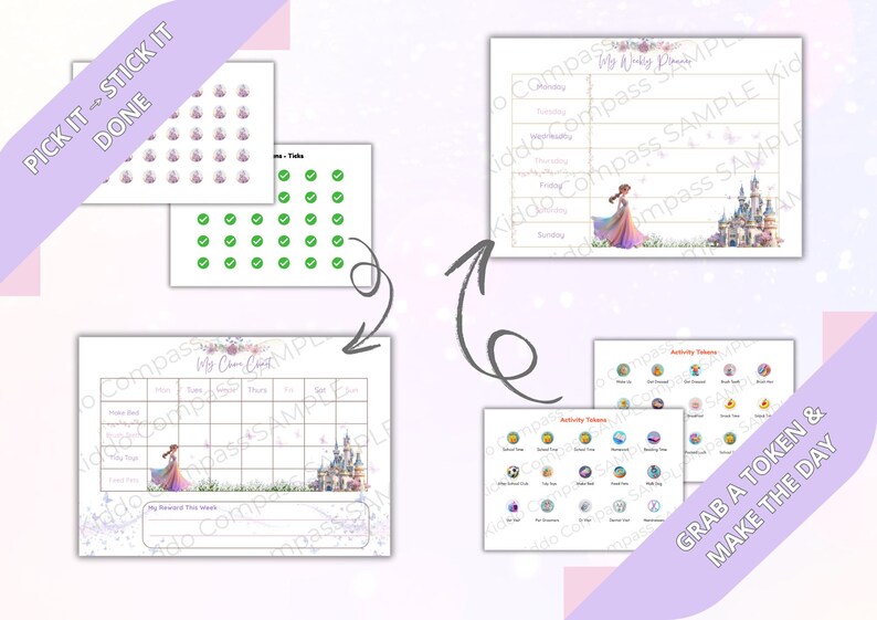 Princess Chore Chart & Planner Bundle: Kids' Routine Builder (digital ...