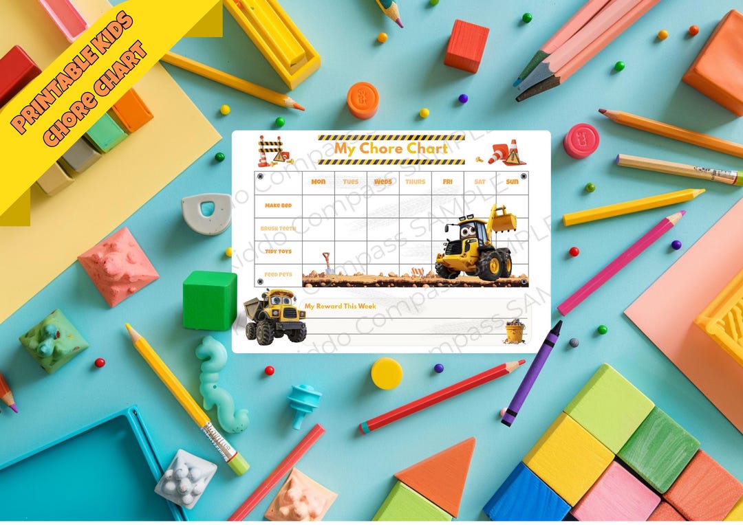 Construction Chore Chart for Kids: Reward Token System (digital ...