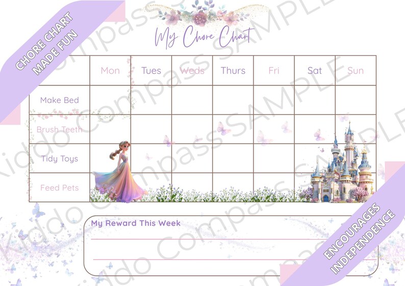 Princess Chore Chart & Planner Bundle: Kids' Routine Builder (digital ...