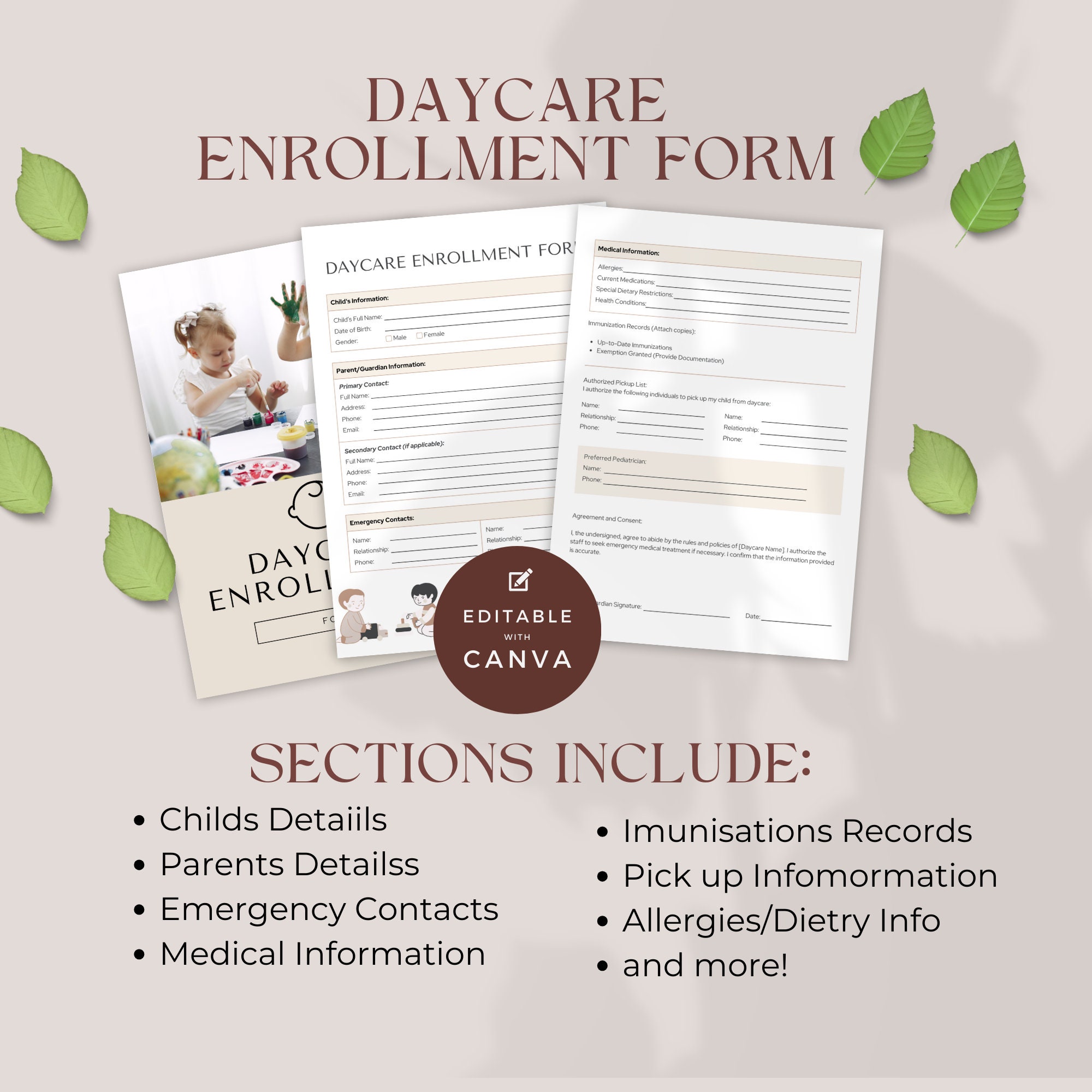 Daycare Contract Form, Agreement, Home Day Care Enrollment Template for ...