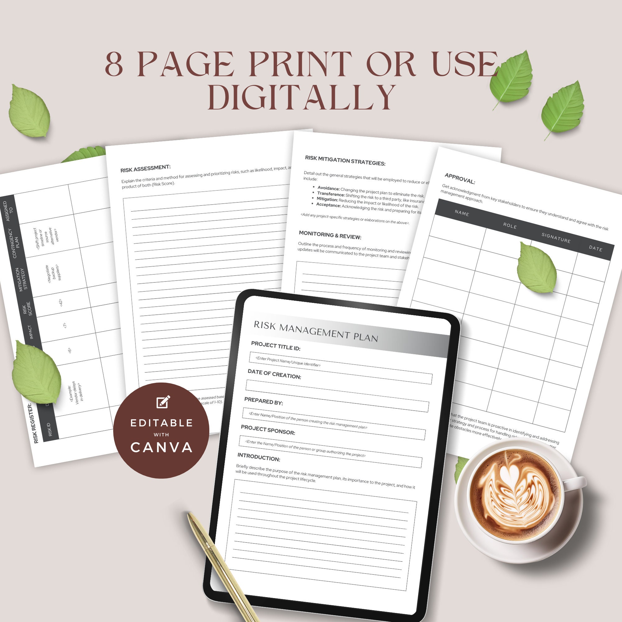 Project Management Risk Assessment Template, Risk Matrix & Log, Risk ...