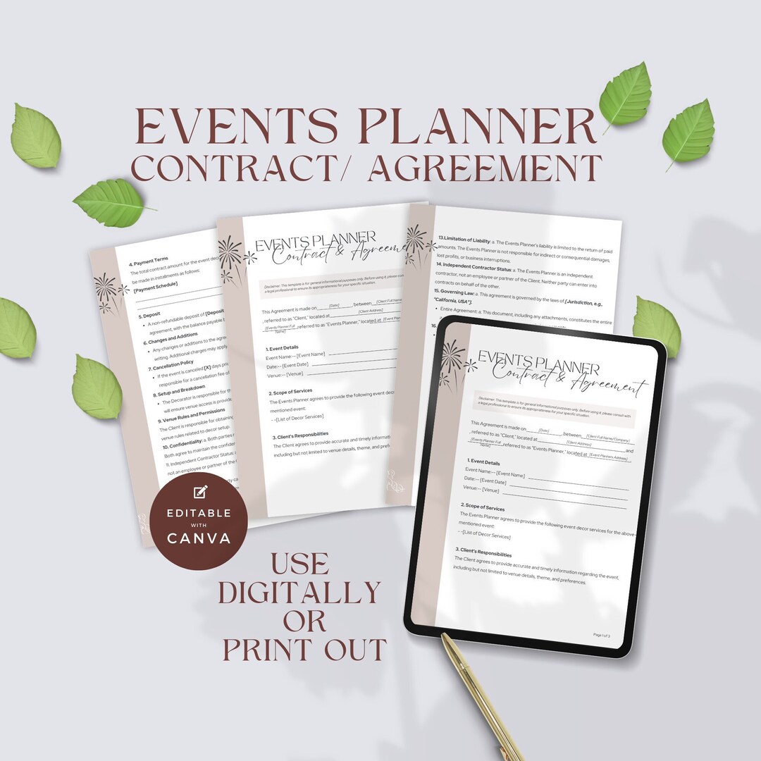 Event Planner Service Agreement, Decorator Services and Co-ordinator ...
