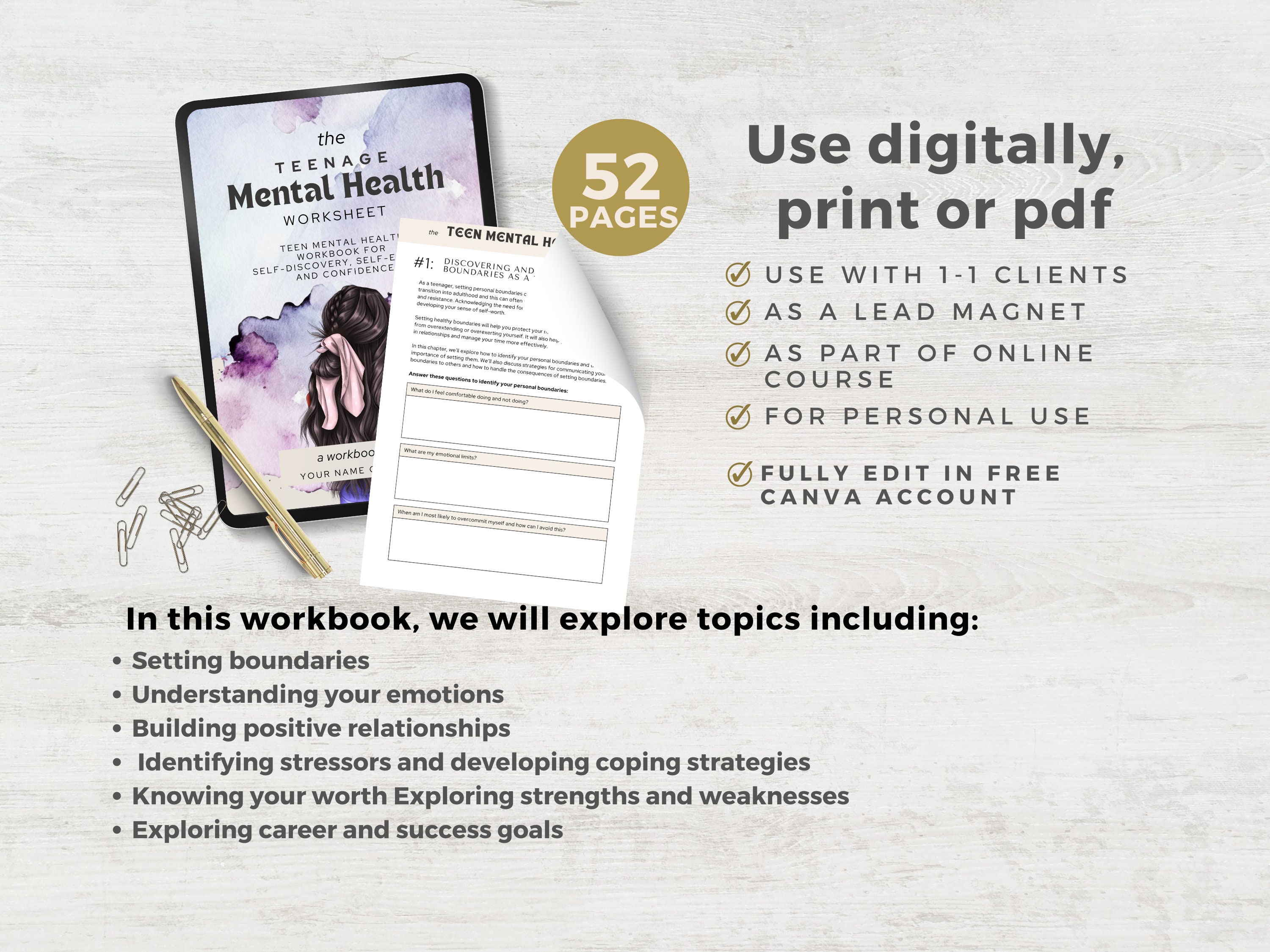 Mental Health Workbook for Teens Journal, Therapy Worksheet and Coping ...