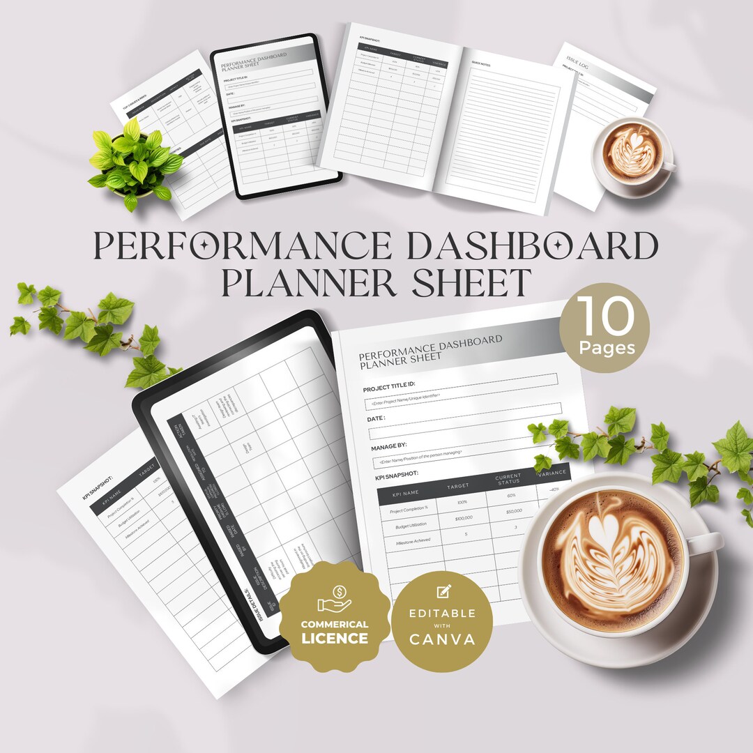 Performance Dashboard Template, Project Mangement Planner, Planning ...