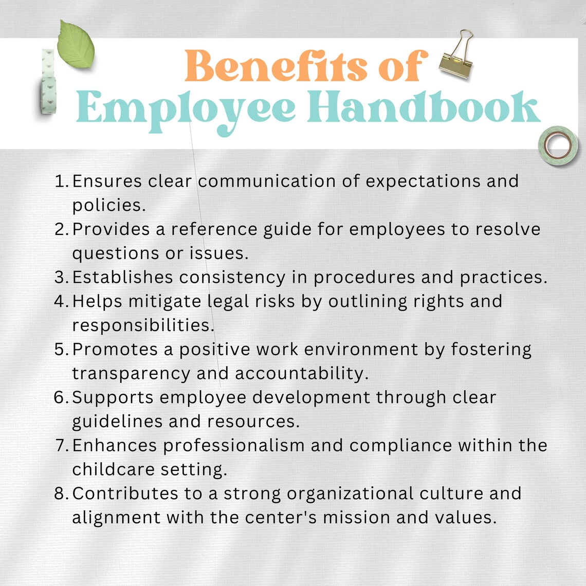 Employee Handbook Childcare, Daycare Employee Forms, Daycare Business ...