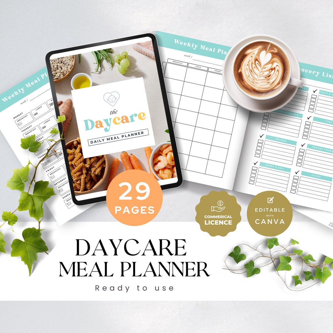 Daycare Meal Planner, Editable Weekly & Monthly Daycare Menu, Printable ...