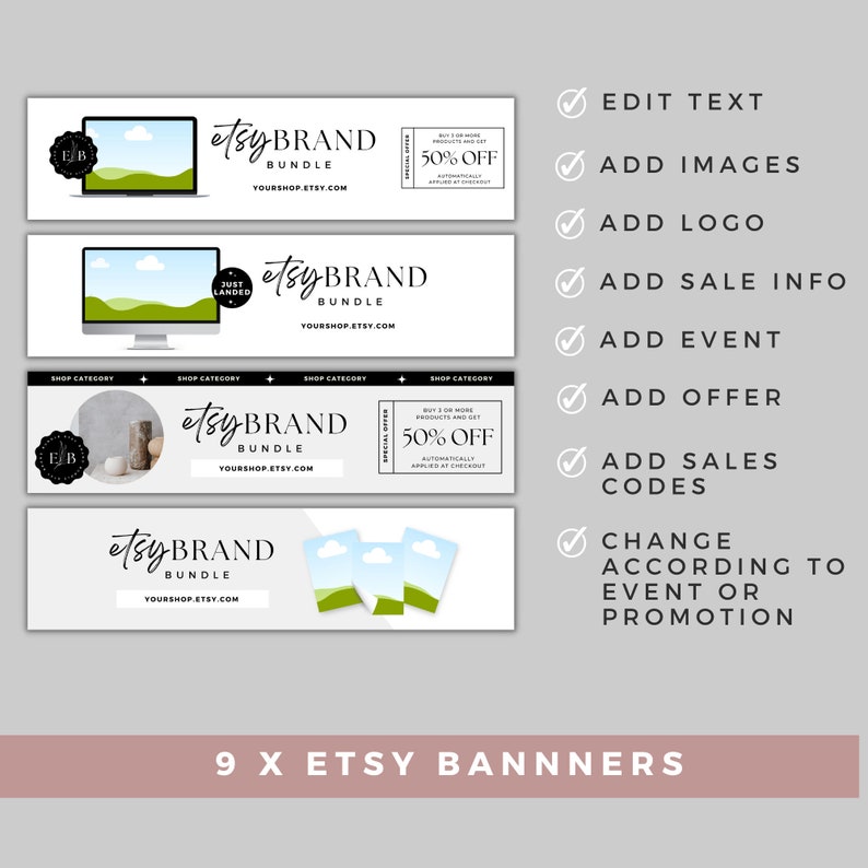 Etsy Shop Banners Set, Canva Mockup Template for Marketing, Etsy Store ...