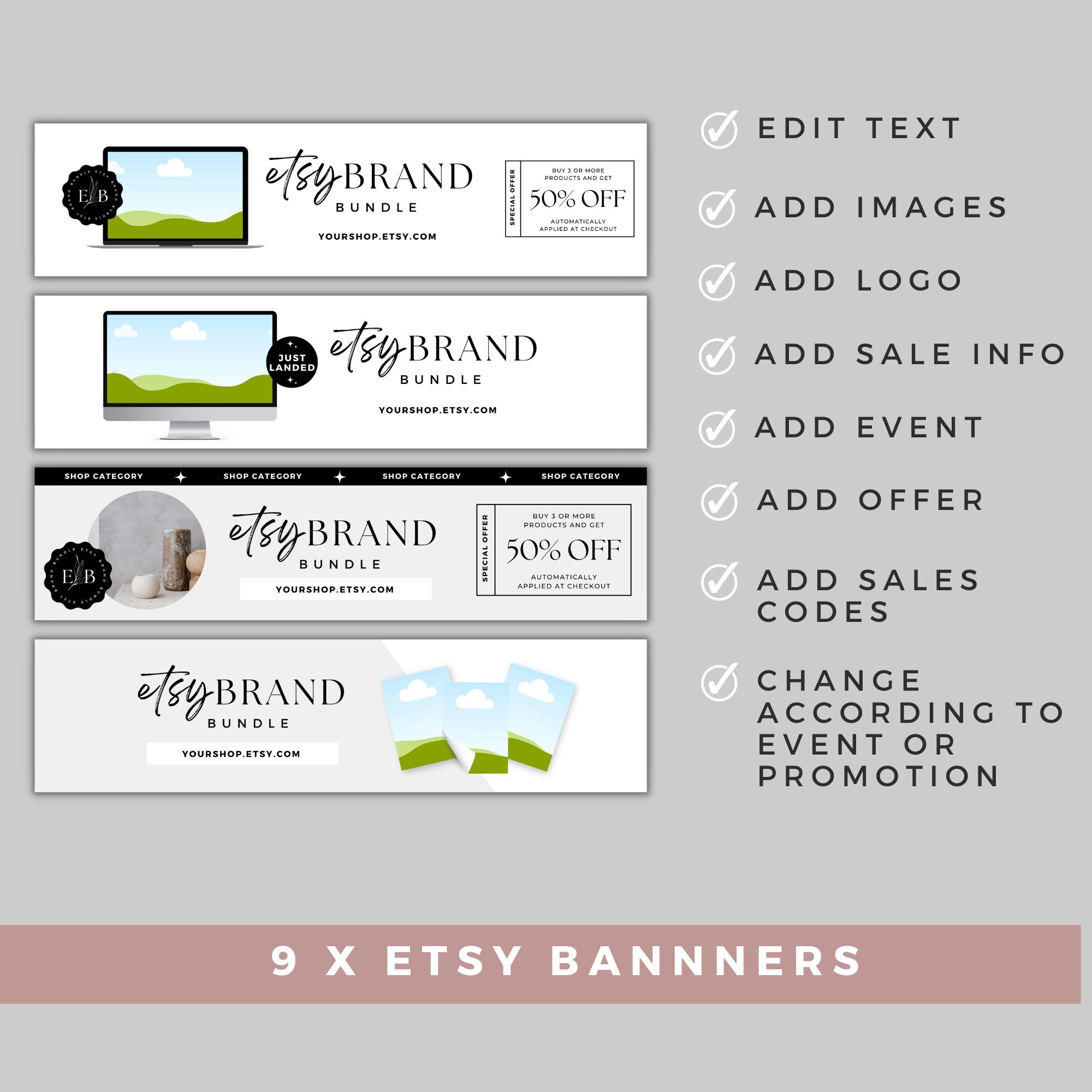 Etsy Shop Banners Set, Canva Mockup Template for Marketing, Etsy Store ...
