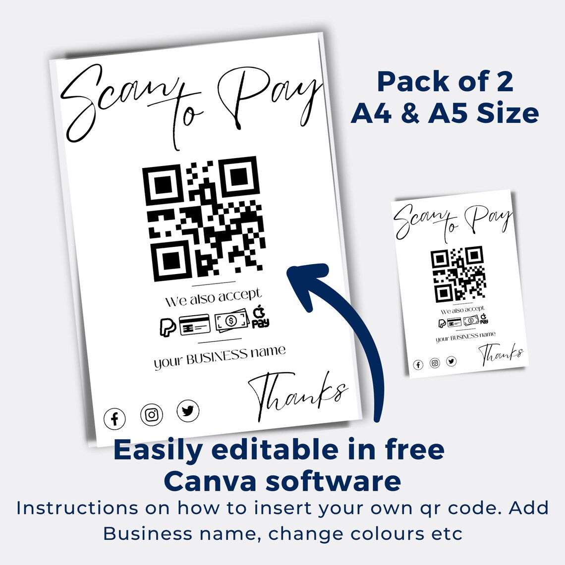 Editable Scan to Pay Card | Editable QR Code Sign | Printable Payment ...