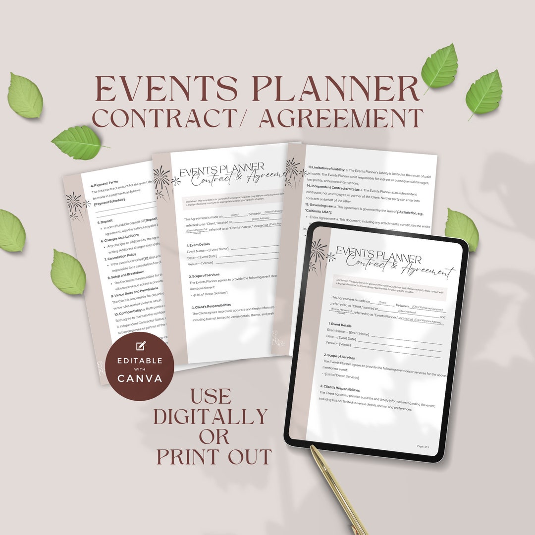 Events Planner Contracts Template, Vendor Planning Agreement, Booking ...
