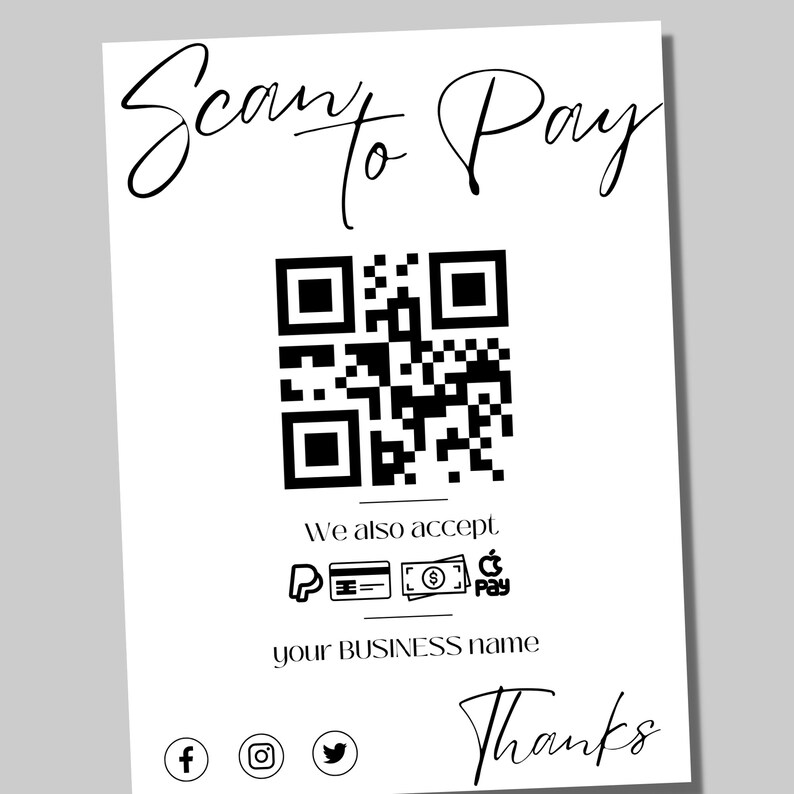 Editable Scan to Pay Card | Editable QR Code Sign | Printable Payment ...