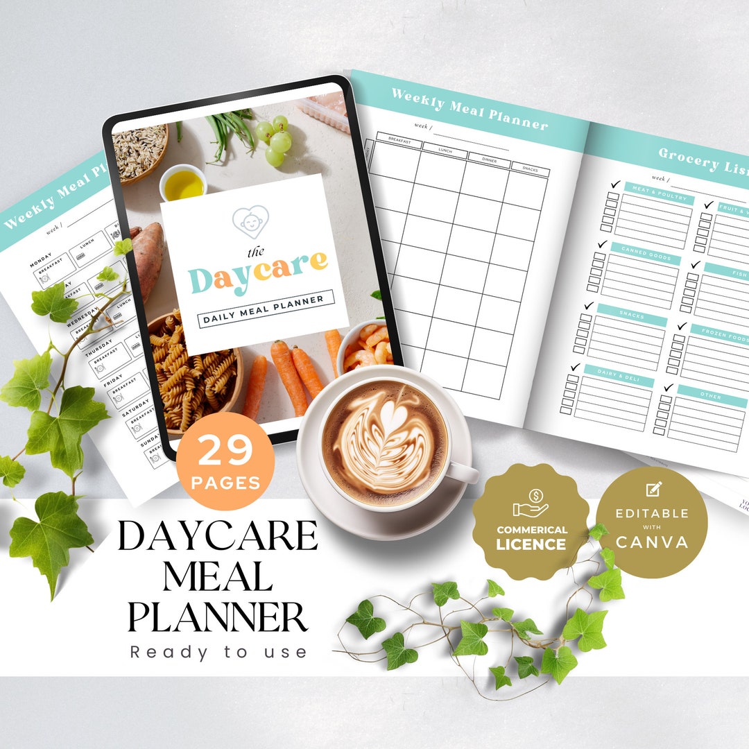 Daycare Meal Planner, Editable Weekly & Monthly Daycare Menu, Printable ...