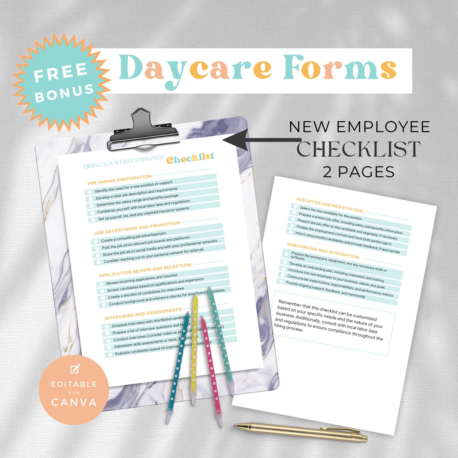 Employee Handbook Childcare, Daycare Employee Forms, Daycare Business ...