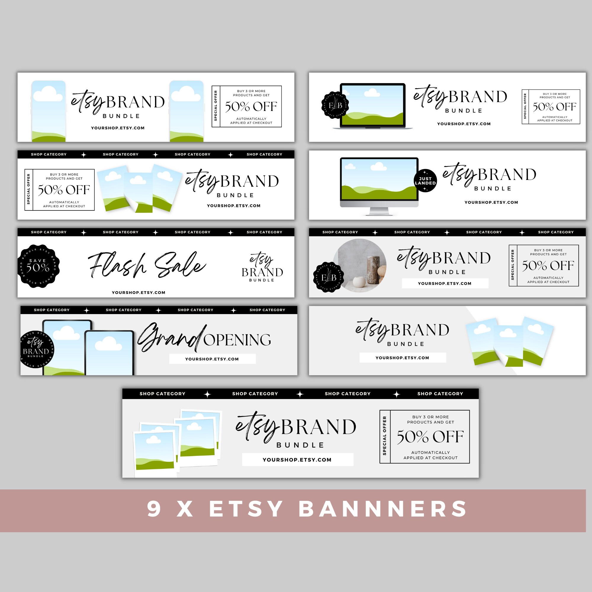 Etsy Shop Banners Set, Canva Mockup Template for Marketing, Etsy Store ...