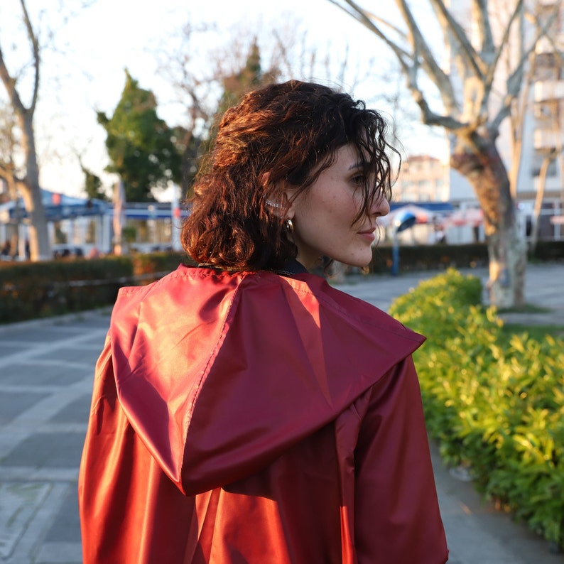 Waterproof Burgundy Raincoat - Lightweight Unisex Travel Coat - Compact ...