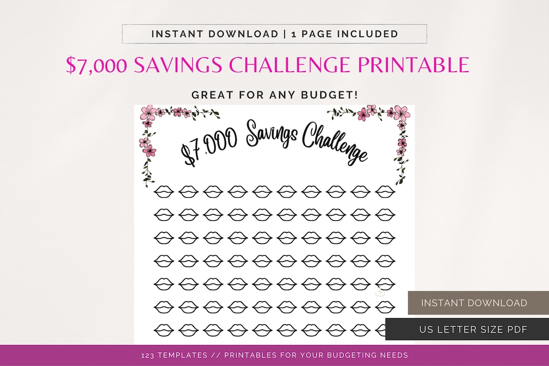 7000 Dollar Savings Challenge Savings Printable PDF Cash Savings ...