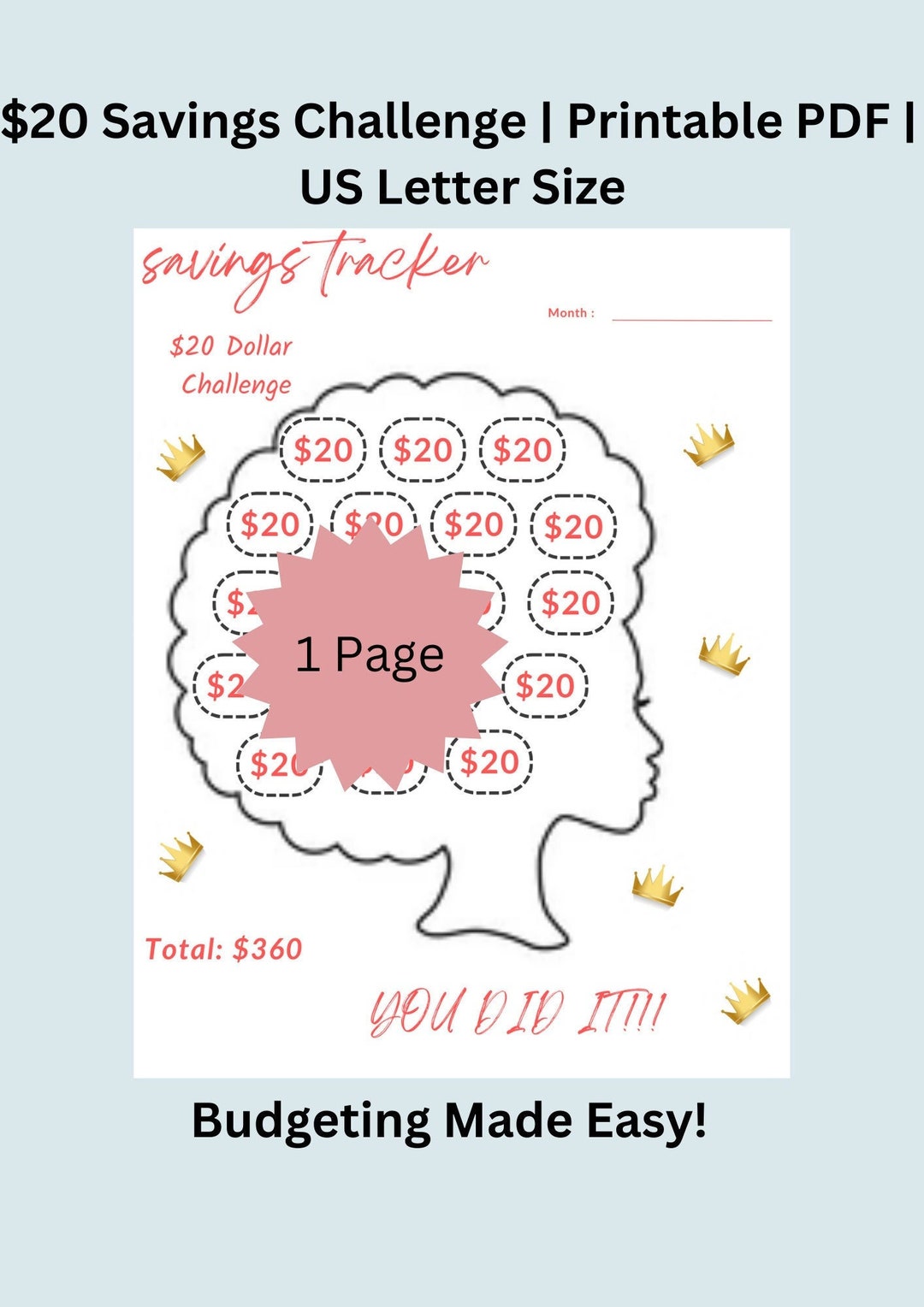 20 Dollar Savings Challenge Printable - Etsy