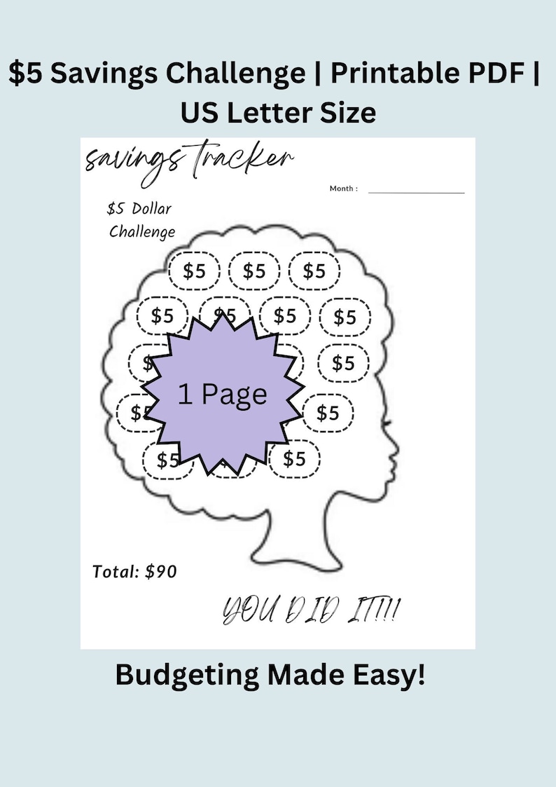 5 Dollar Savings Challenge Printable - Etsy