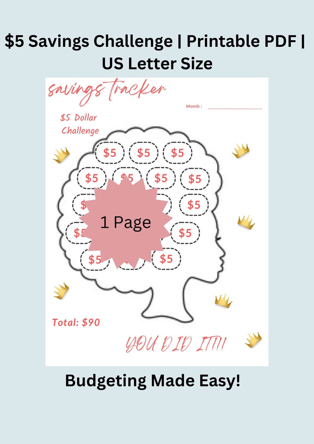 5 Dollar Savings Challenge Printable - Etsy
