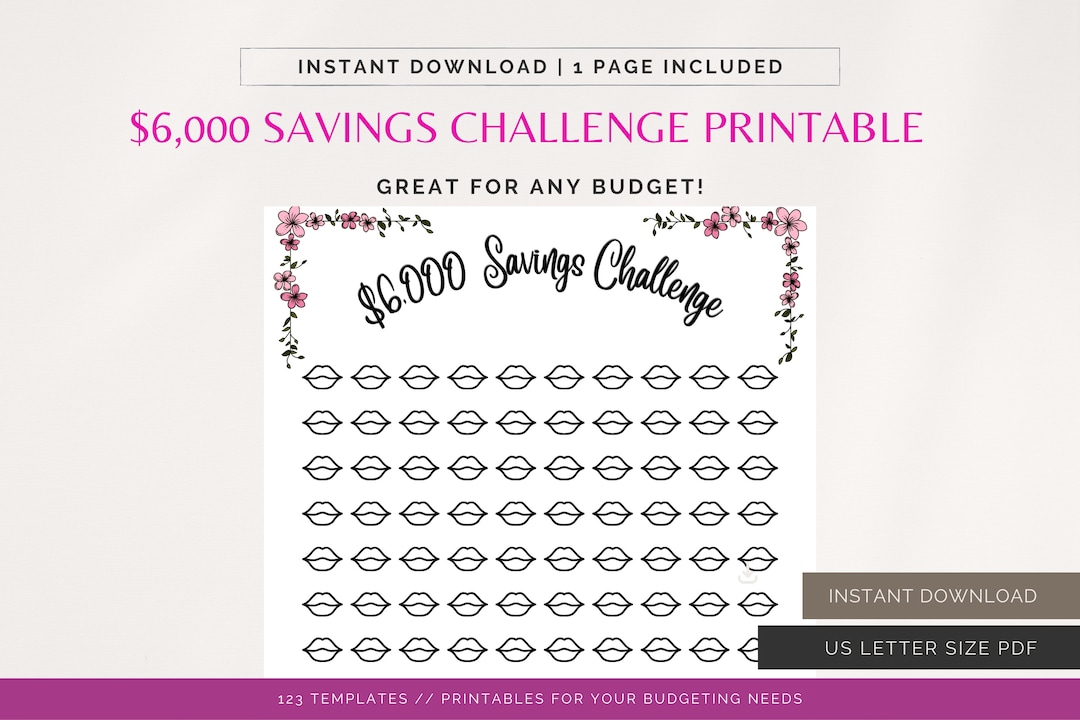 6000 Dollar Savings Challenge Savings Printable PDF Cash Savings ...