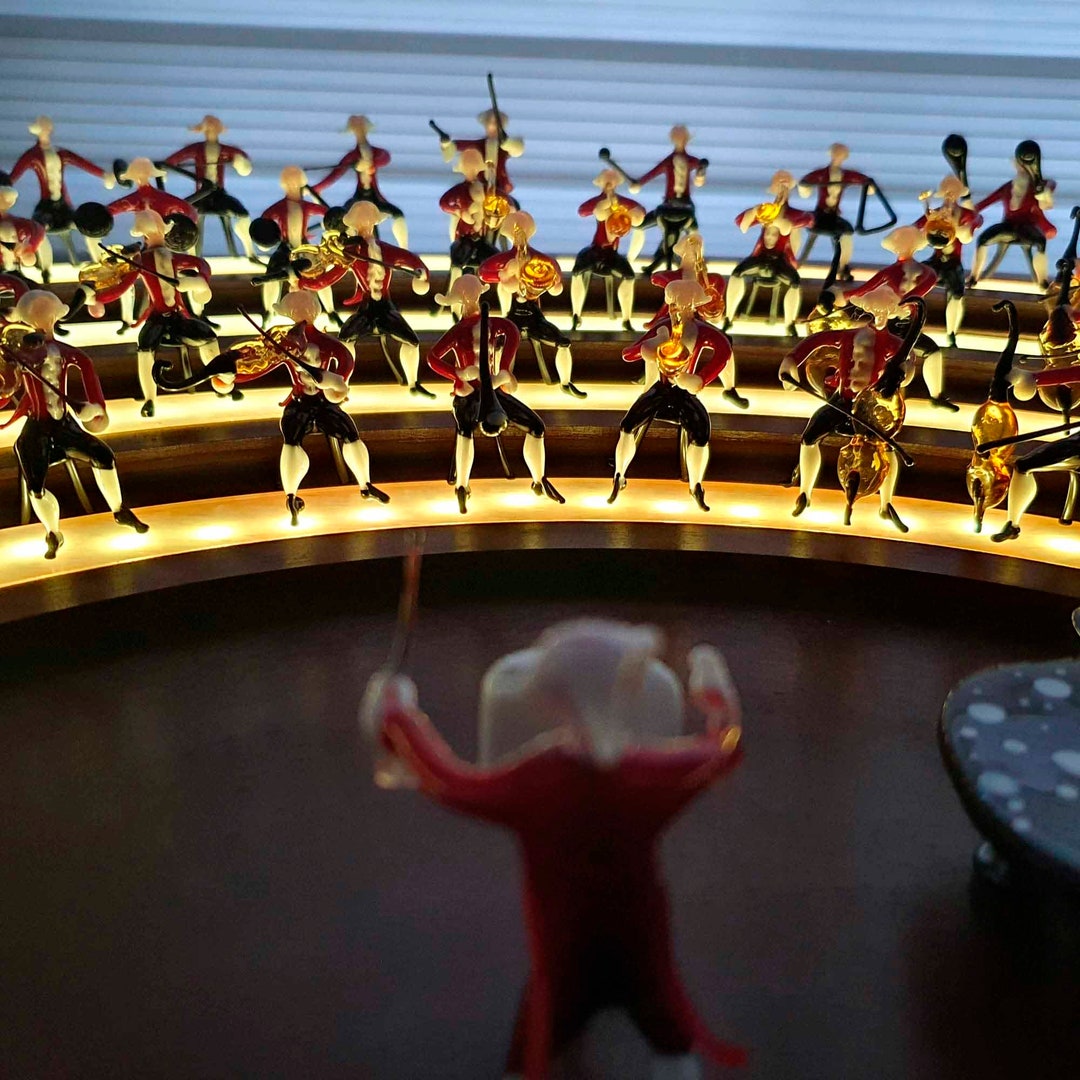 Glass Orchestra With 80 Musician Figures, Led Illuminated Platform ...
