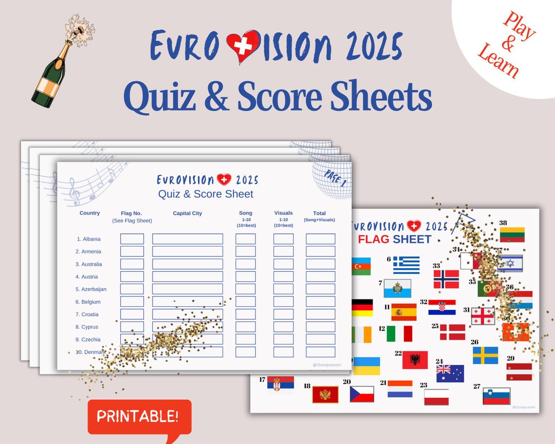 Eurovision 2025 Party Quiz: Score Cards & Flag Quiz (digital Download ...