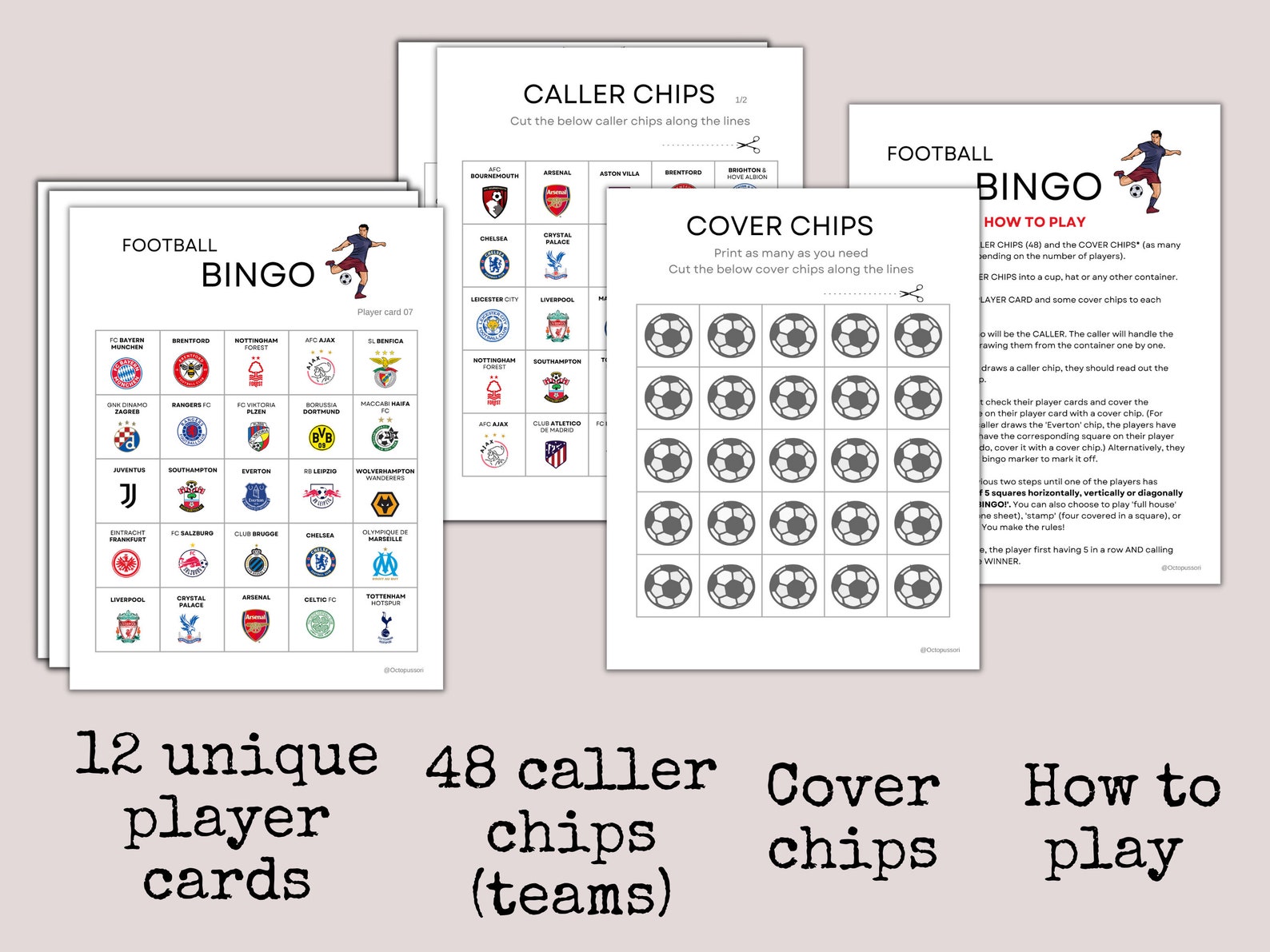 Football Teams Bingo Game: Soccer Party, 12 Player Cards (printable) - Etsy