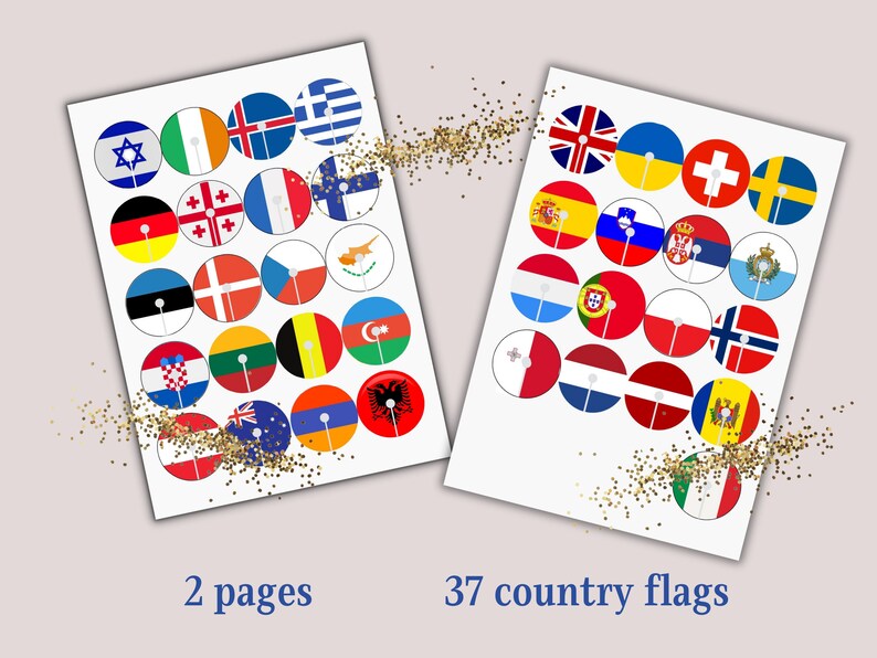 Eurovision 2024 Glass Markers, Paper Glass Markers, Country Flags - Etsy