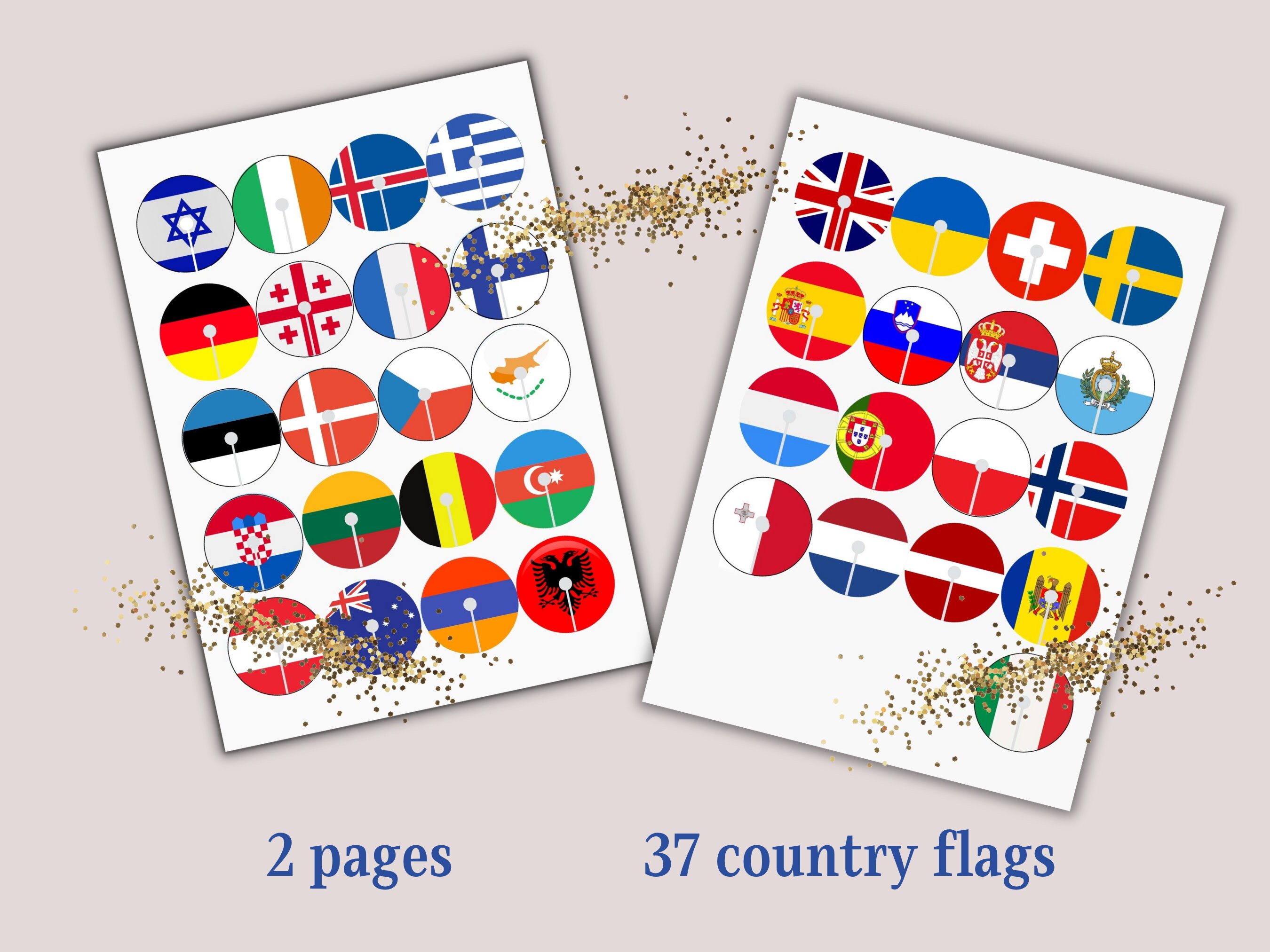 Eurovision 2024 Glass Markers, Paper Glass Markers, Country Flags - Etsy